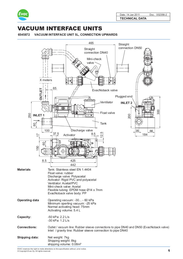 EVAC Vacuum Interface Valve 5L - Marine Spares