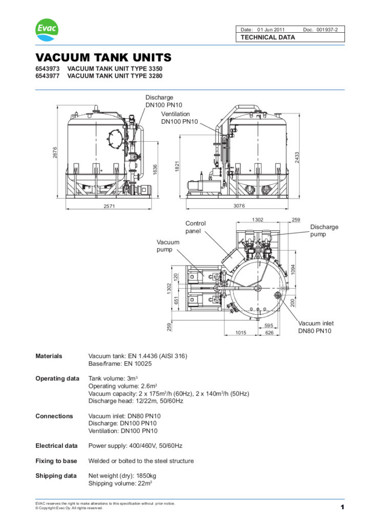 EVAC Vacuum Tank Unit - Marine Spares