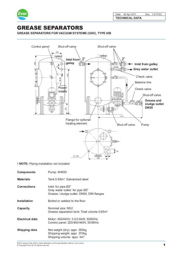 EVAC Grease Separators - Marine Spares