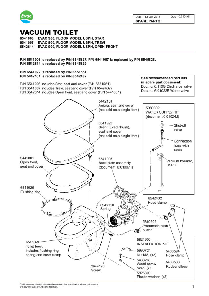 Part Numbers and Technical Documentation for EVAC 900 Toilets - Marine ...