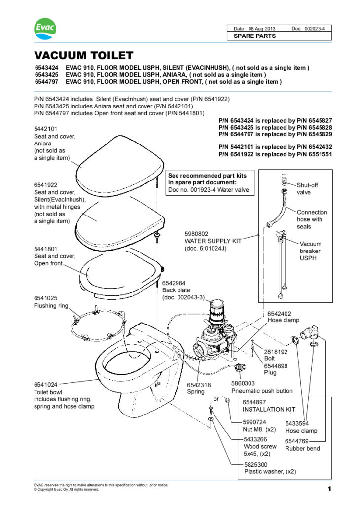 Part Numbers and Technical Documentation for EVAC 910 Toilets - Marine ...