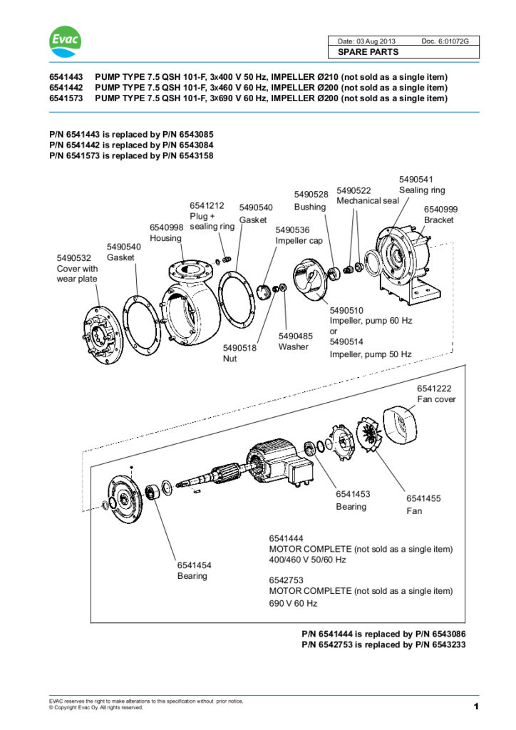 Part Numbers and Technical Documentation for EVAC DN100 Collecting ...