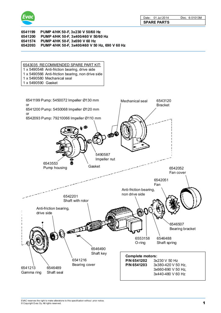 Part Numbers and Technical Documentation for EVAC DN80 Collecting Units ...