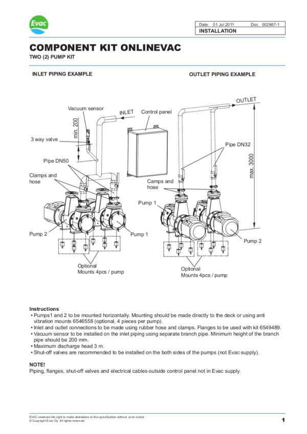 Part Numbers & User Manual for EVAC Onlinevac and Vacuum Pumps - Marine Spares