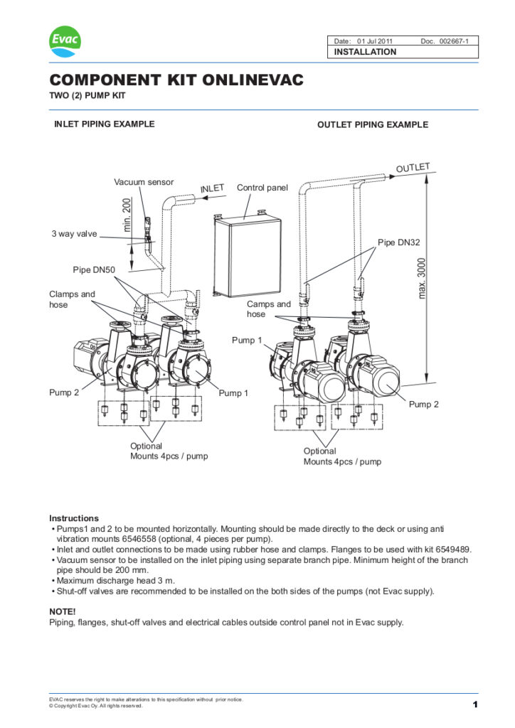 Part Numbers & User Manual for EVAC Onlinevac and Vacuum Pumps - Marine ...